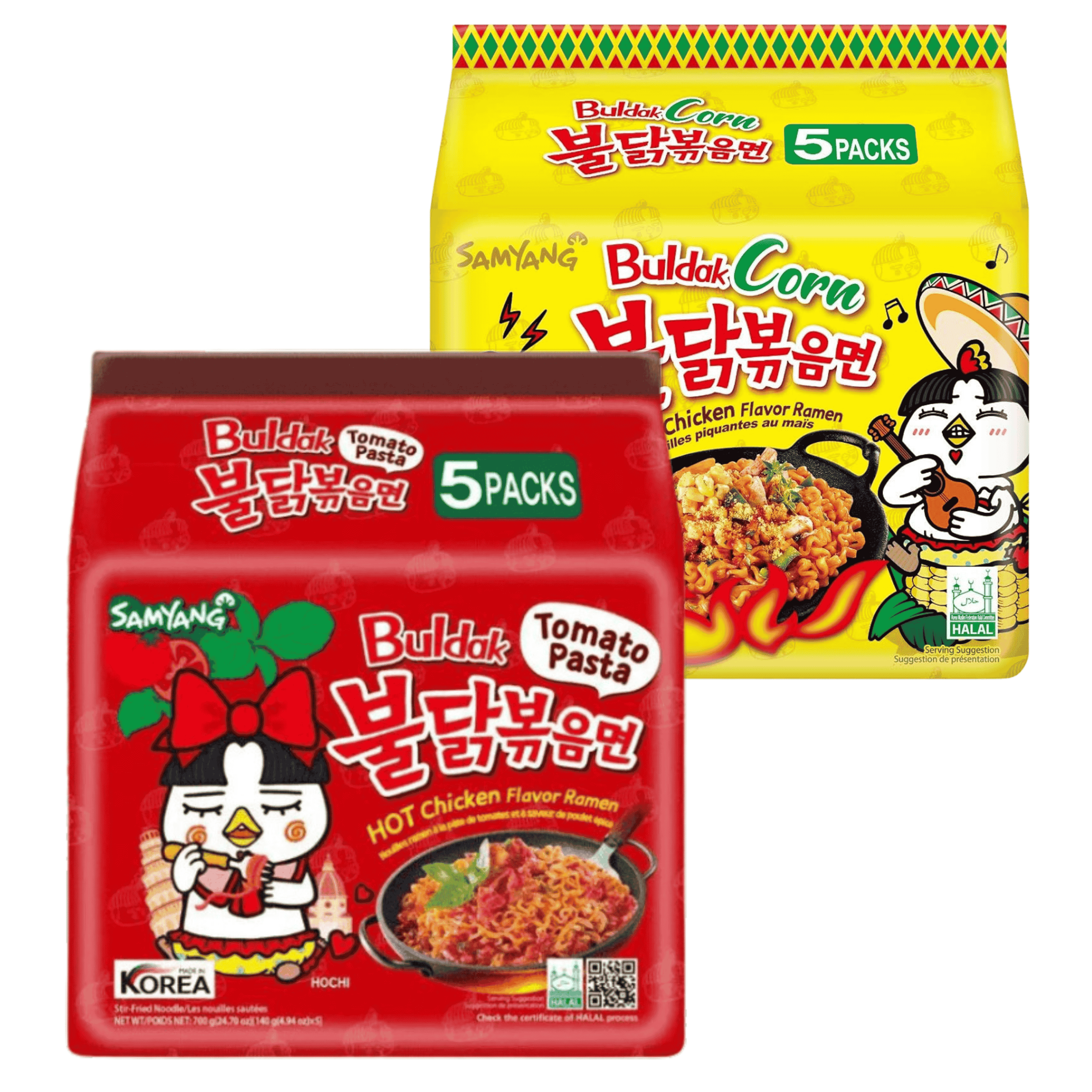(2 Flavors) Buldak Ramen Noodle Variety Pack – Tomato Pasta & Corn ...