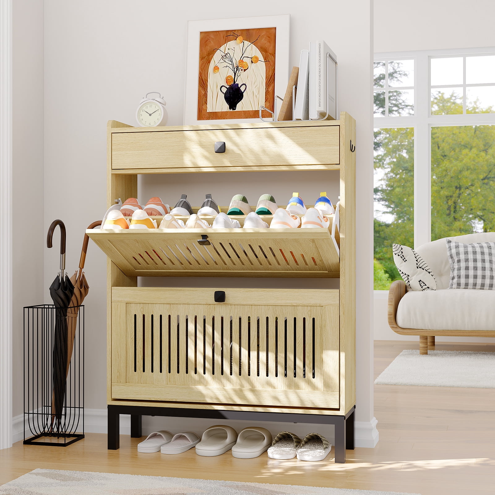 2 Flip Drawer Shoe Cabinet with Adjustable Shelves, Hidden Shoe ...