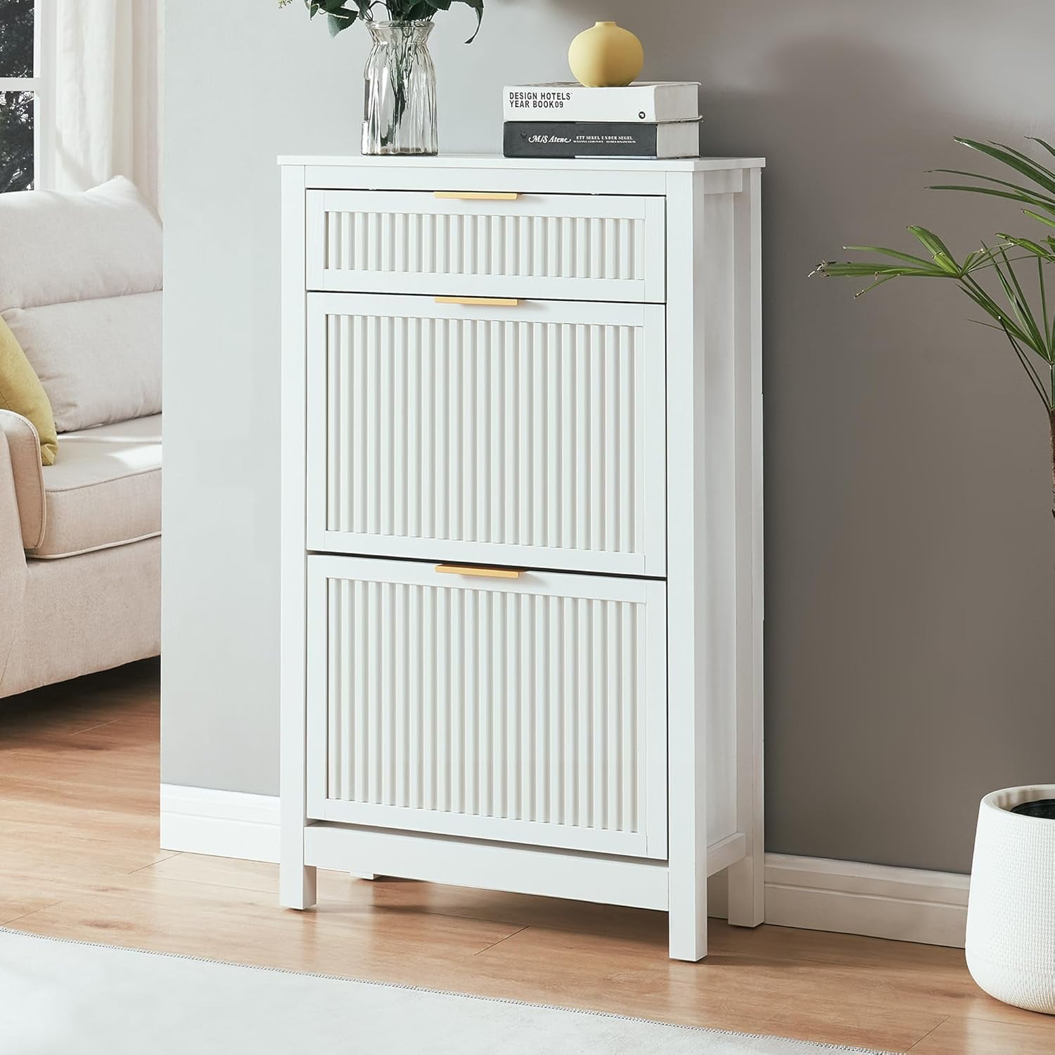 2 Flip Drawers Shoe Cabinet Storage for Entryway, Narrow Hidden Shoes ...