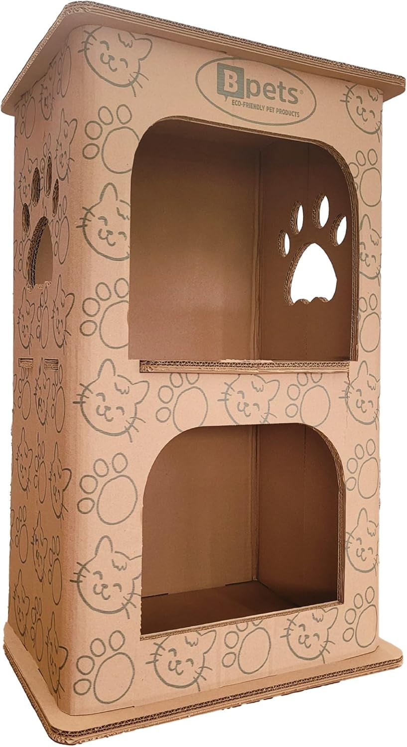 2 Floor Cat House for Indoor Cats, Premium Corrugated Cardboard Cat ...