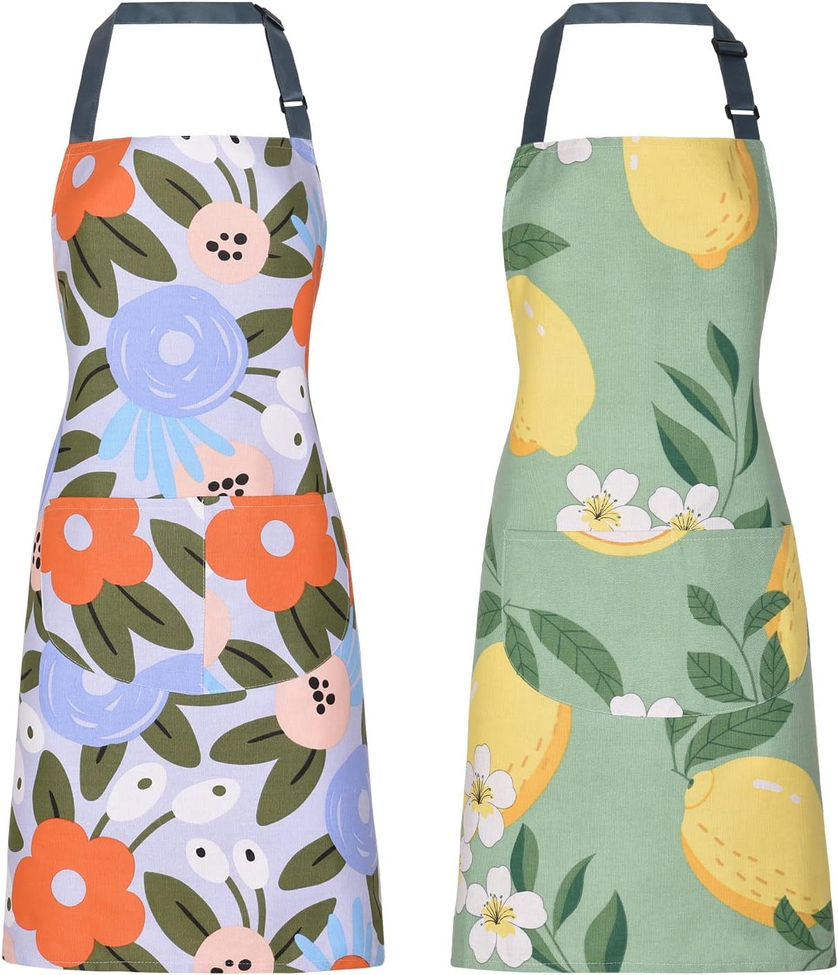 2 Floral Apron for Women with Pockets, Adjustable Chef Aprons for ...