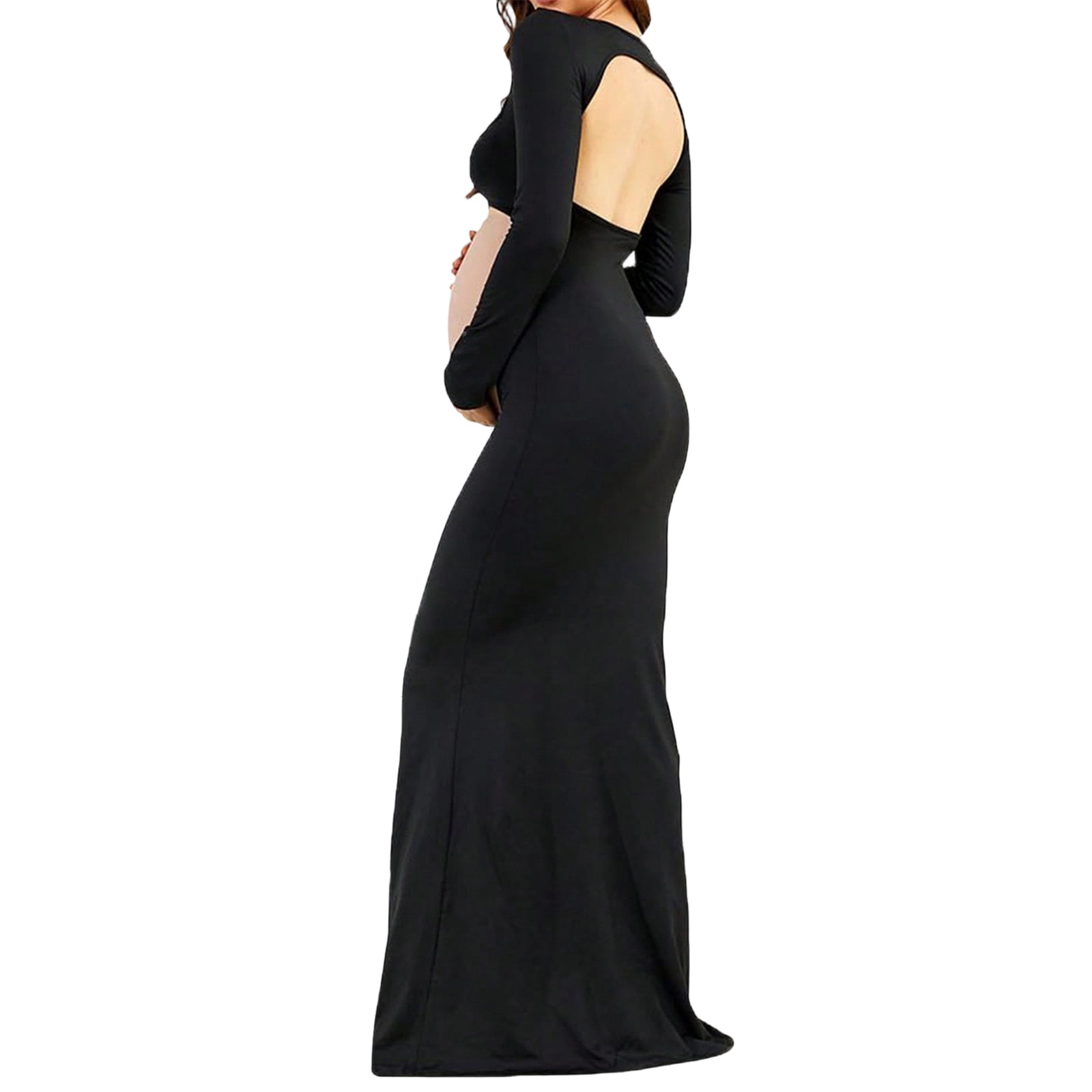 2. Flowy Pregnancy Dress Elastic Open Back V-Neck Floor-Length Belly ...