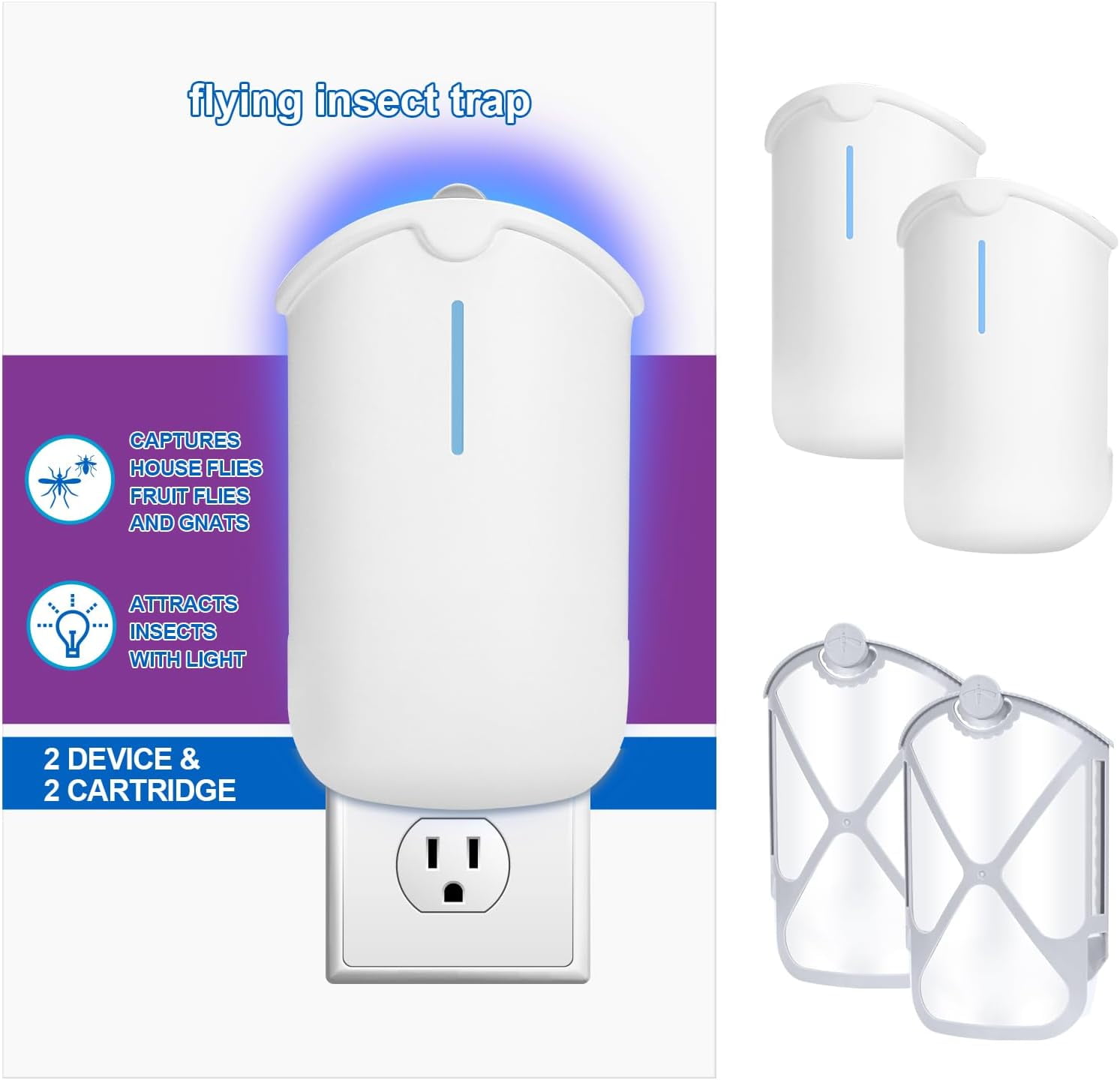 2 Flying Insect Traps & 2 Cartridges - Compatible with ZEVOM364A Refill ...