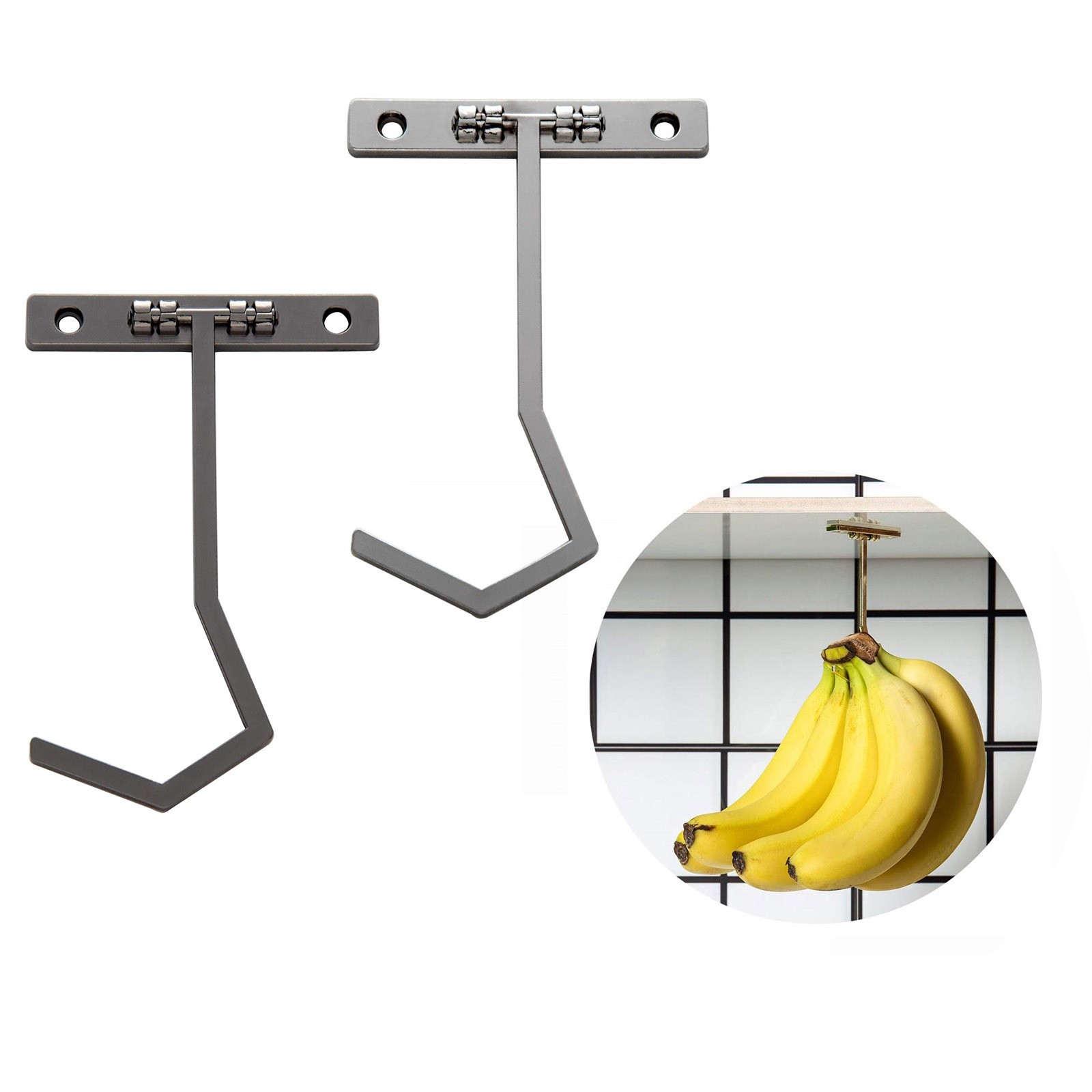 2 Folding Banana Hooks,Metal Banana Hanger Under Cabinet Hook,Metal ...