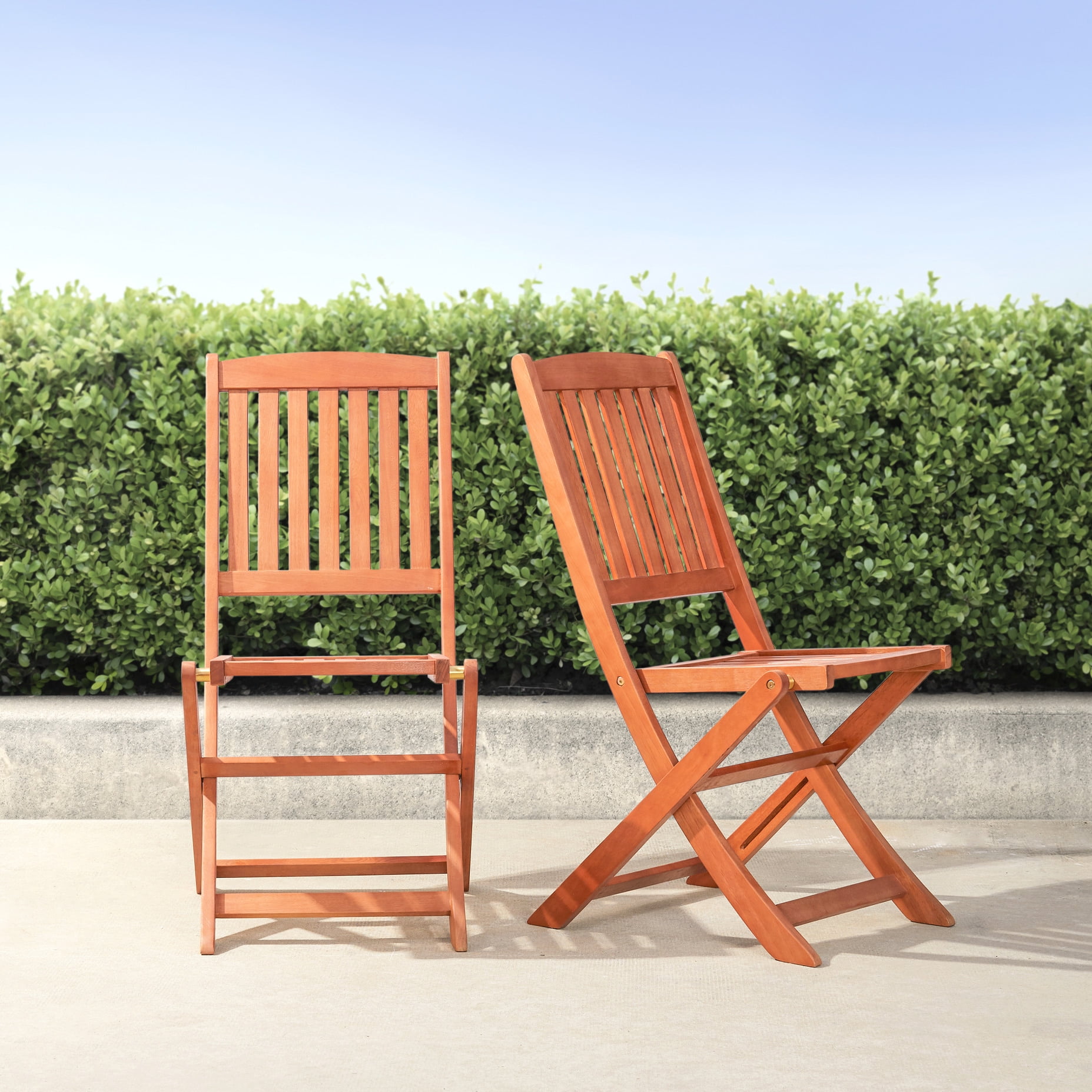 2 Folding Chairs For Patio Use - Reddish Brown Eucalyptus Hardwood ...