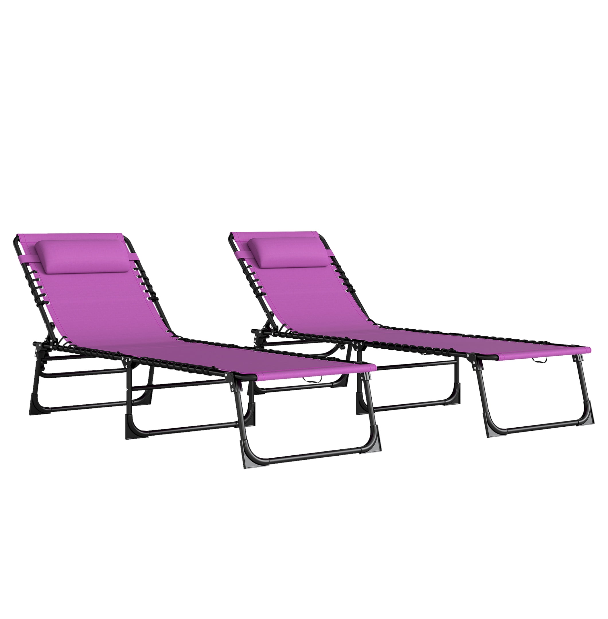 2 Folding Chaise Lounge Pool Chairs with 4-Position Reclining Back ...