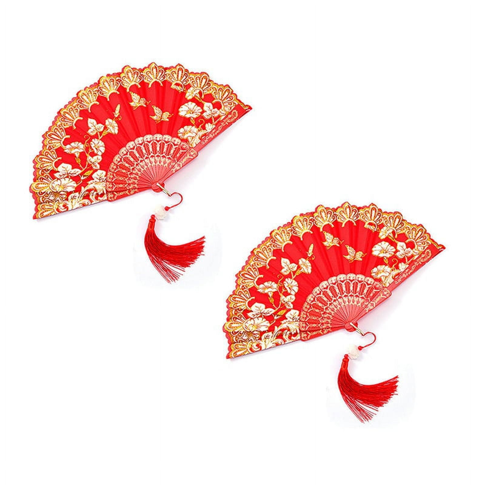 2 * Folding fan-Red Tassel - Walmart.com