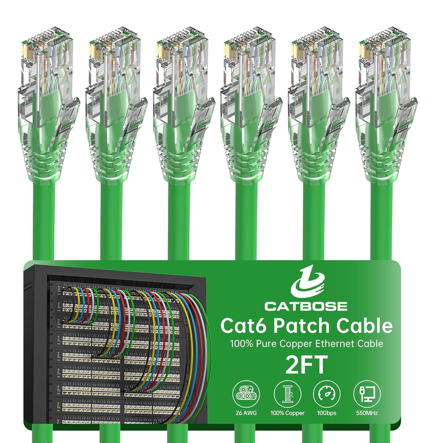 2 Foot Cat6 Patch Cable(6 Pack), Solid Pure Copper Patch Cord, Cat 6 ...