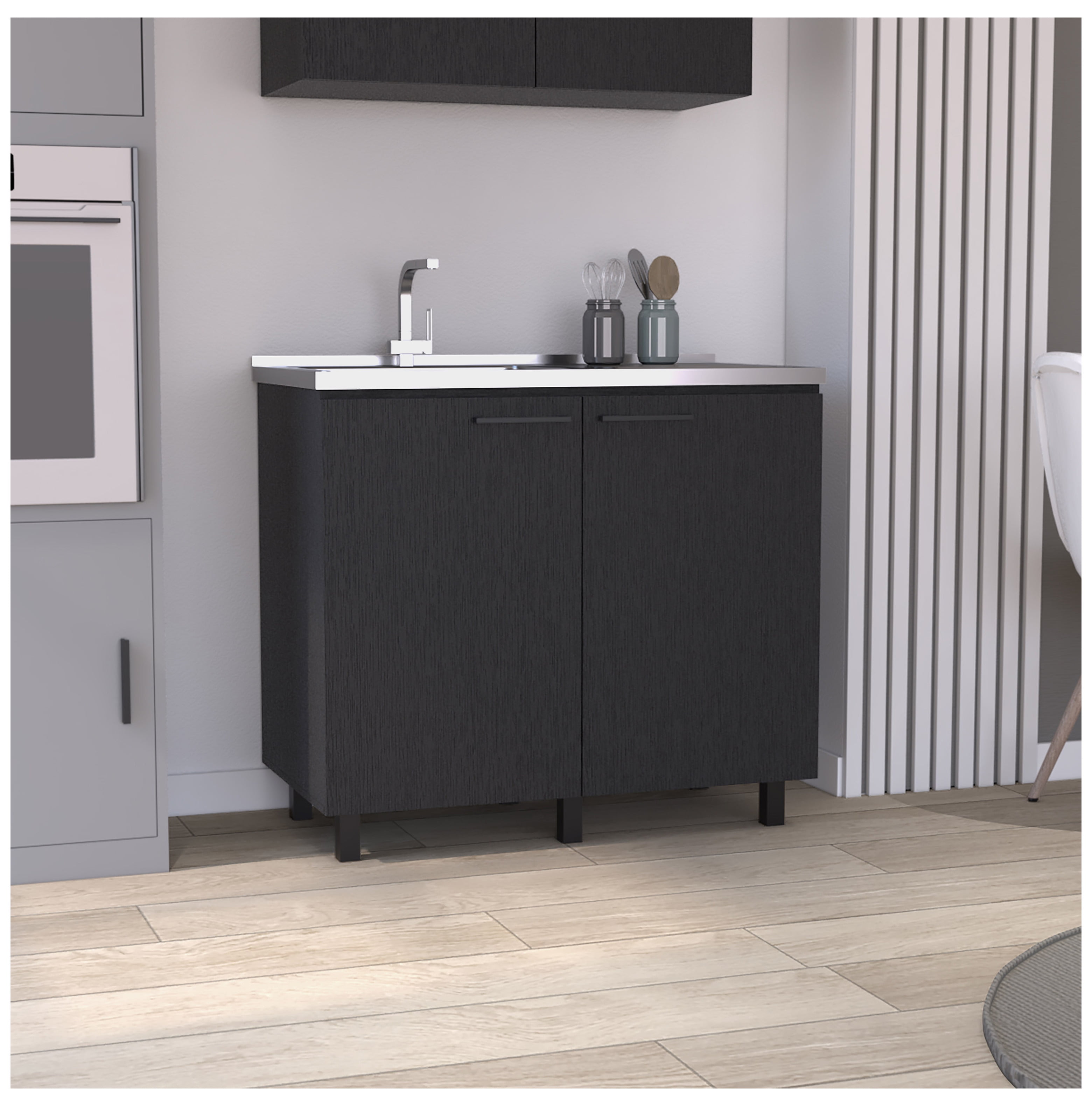 2 Freestanding Utility Base Cabinet with Stainless Steel Countertop and ...