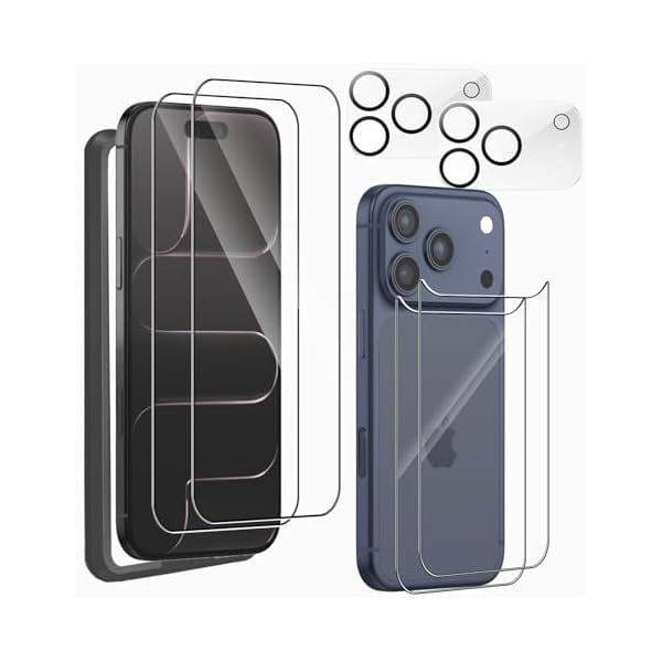 2 Front Screen + 2 Back Glass Protector for iPhone 17 Pro +2 Camera ...