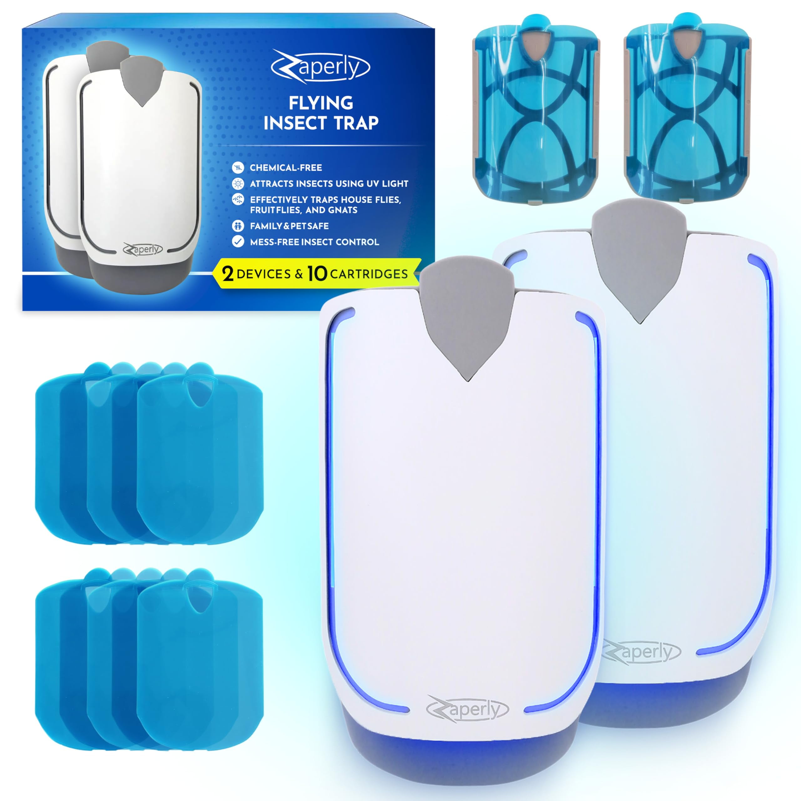 2 Fruit Fly Traps & 10 Adhesive Cartridges, Indoor Plug-in Bug Catcher ...