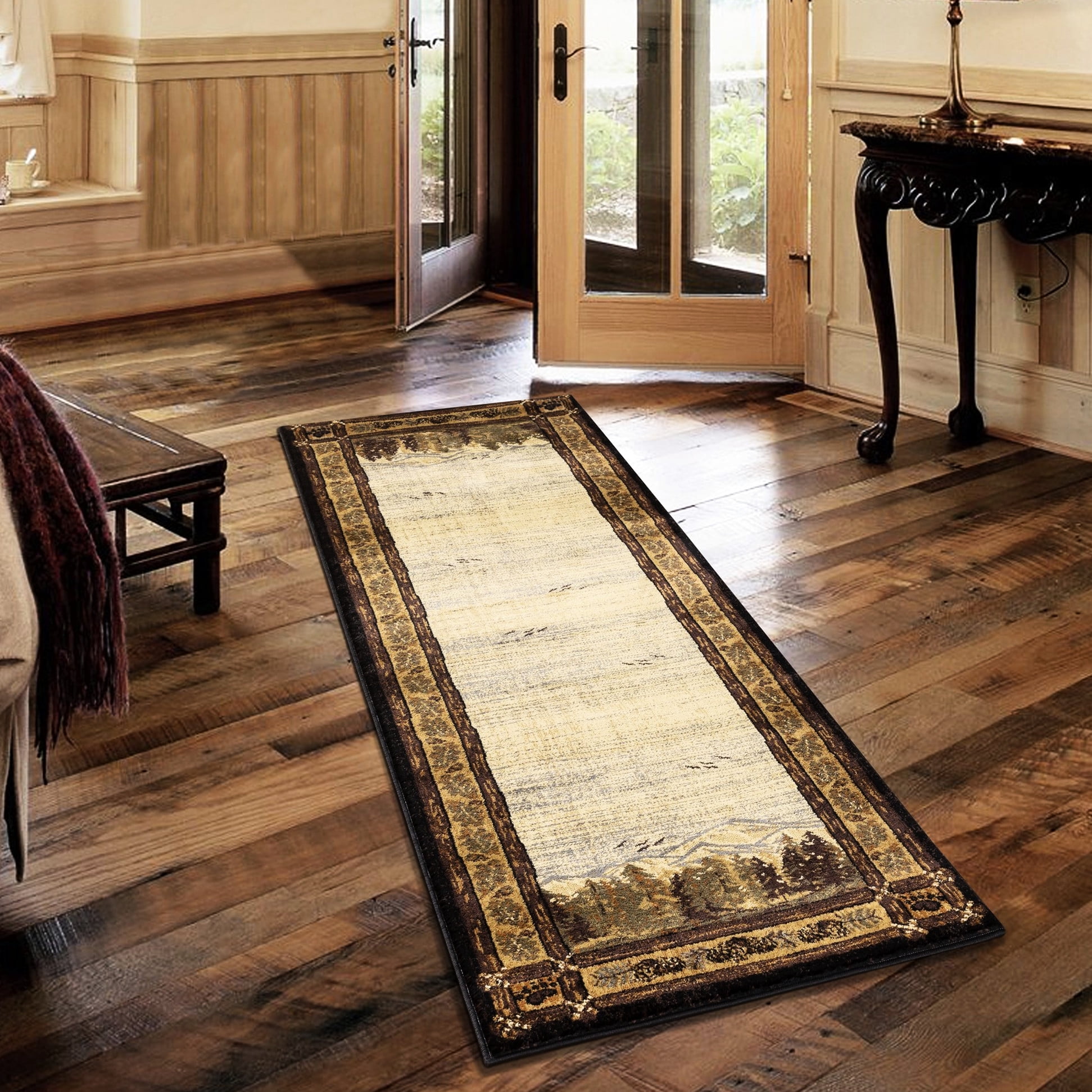 2 Ft. 7 In. X 3 Black Lodge Area Runner - Earth Tone Colors And Forest ...