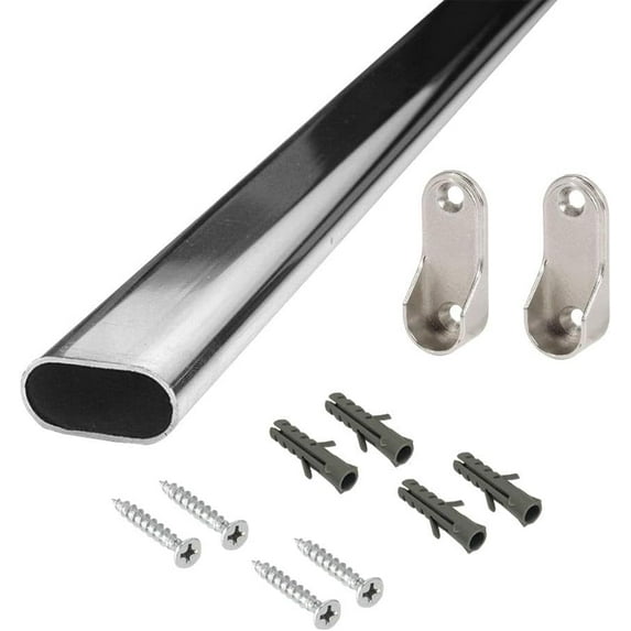 2 Ft. Long Steel Oval Closet Rod with Hanging Brackets, Wall Anchors ...