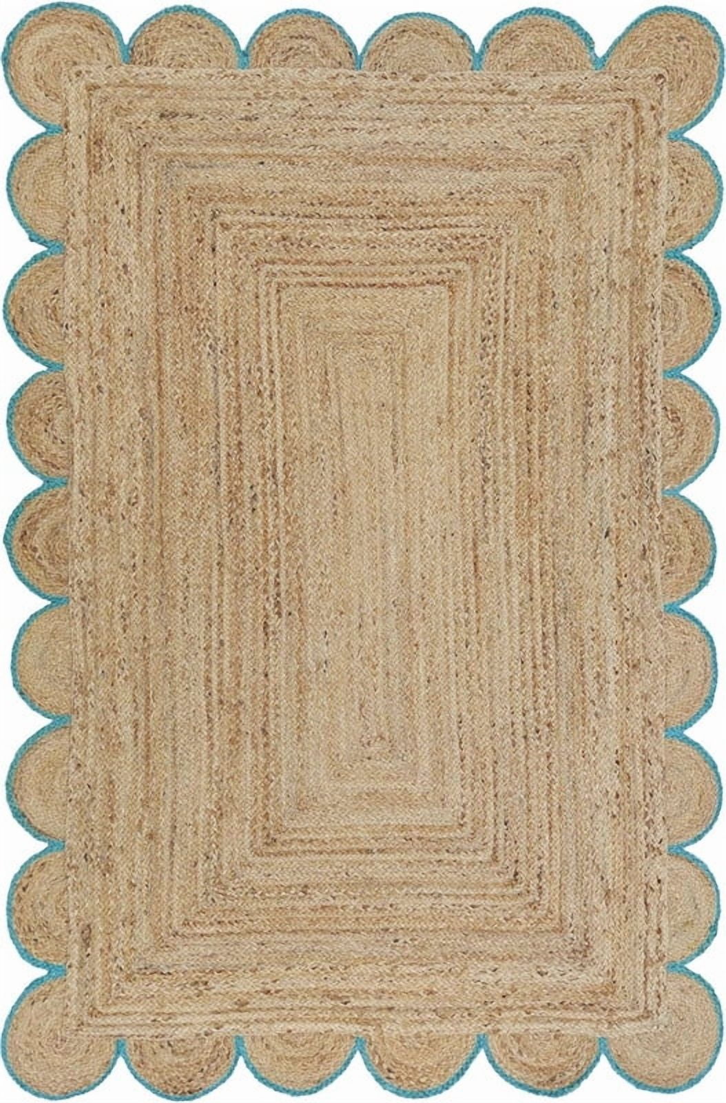 2 Ft Square Sky Blue Border Premium Scalloped Jute Rug – Handcrafted ...