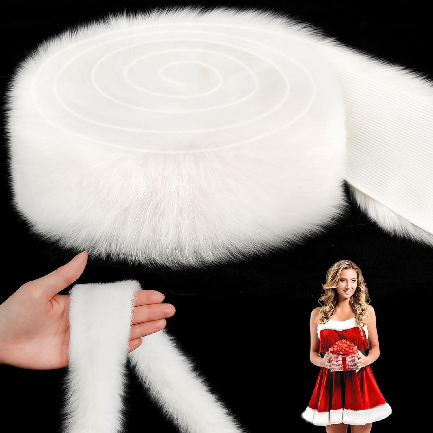 2" Fur Fabric, White Fur Trim, Xmas Faux Fur Ribbon for Christmas Tree ...