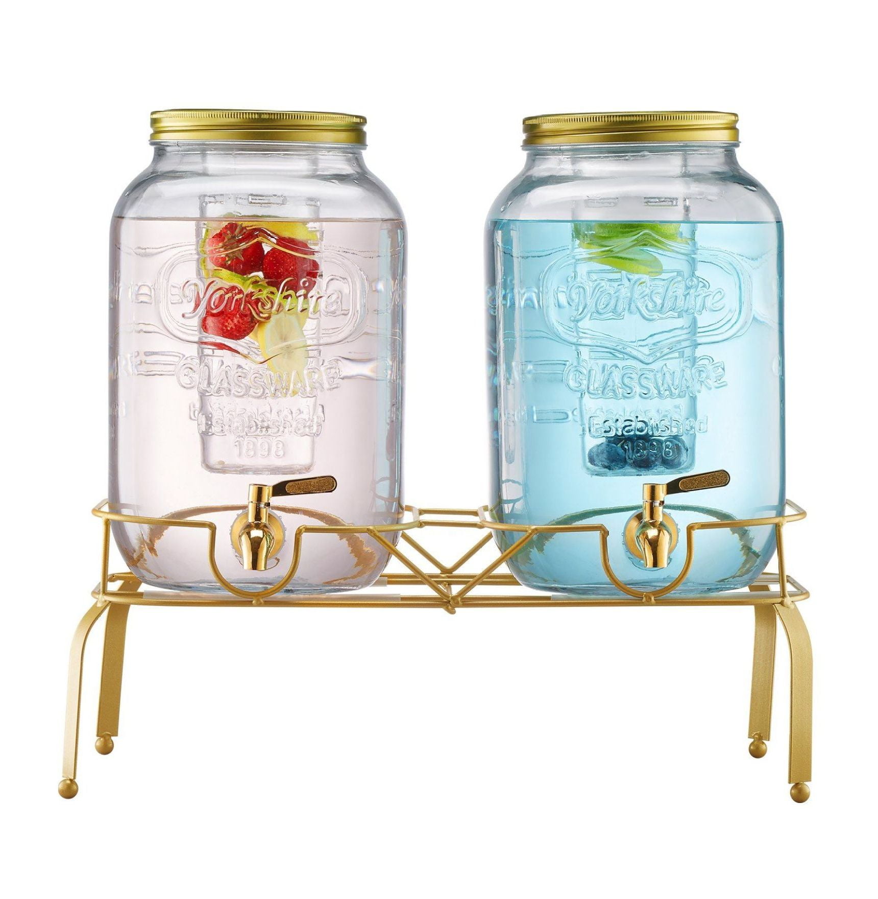 2 Gal Beverage Dispenser Set - Glass Drink Dispenser with Stand, 2 Pack ...