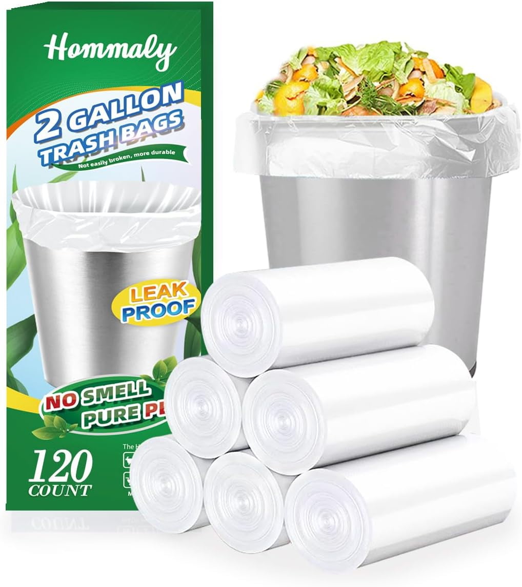 2 Gallon (1.8-2 Gal)120 pcs Small Clear Trash Bags, Strong 1.8 Gallon ...