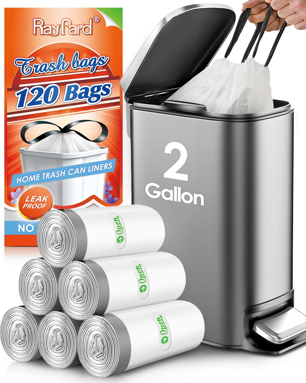 2 Gallon 120 Counts OKA4 Strong Drawstring Trash Bags Garbage Bags by ...