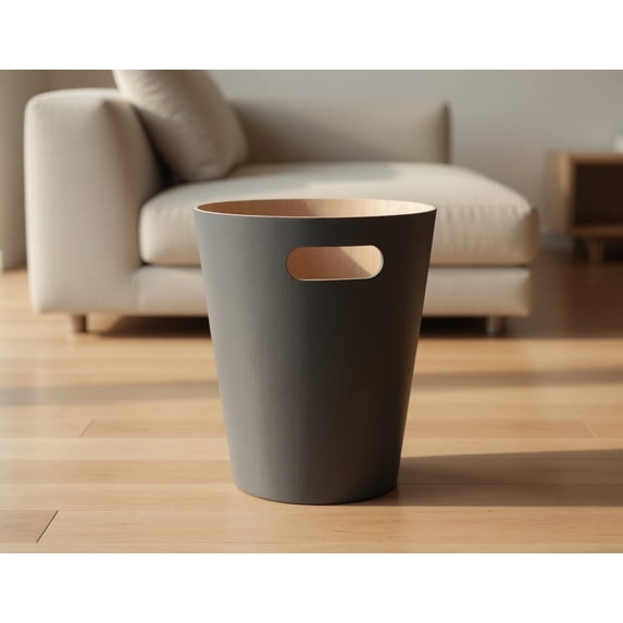 2 Gallon/8 Quart Modern Open Top Wastebasket - Gray with Natural Wood ...