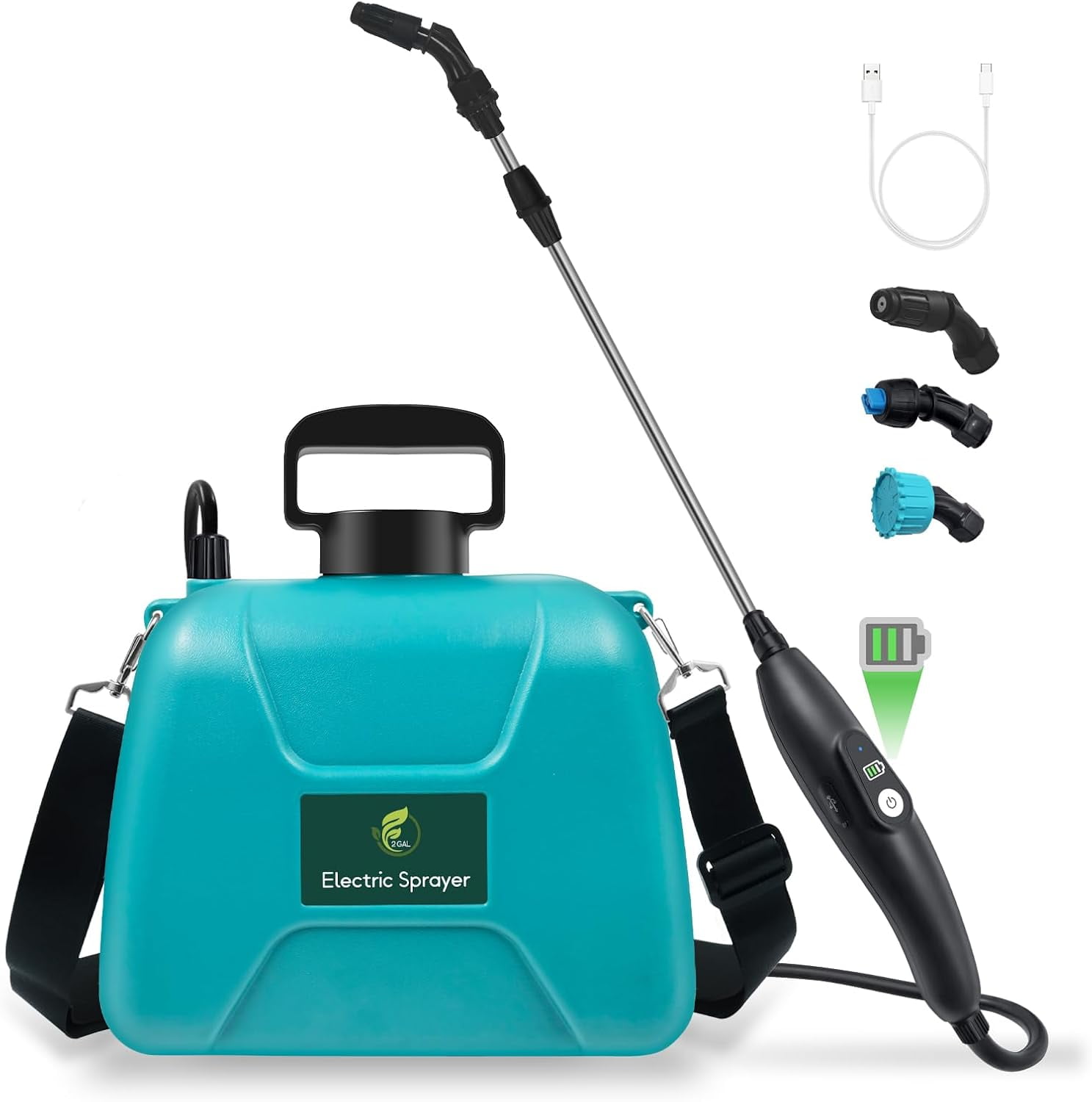 2 Gallon Battery Powered Garden Sprayer, Electric Sprayer with USB ...