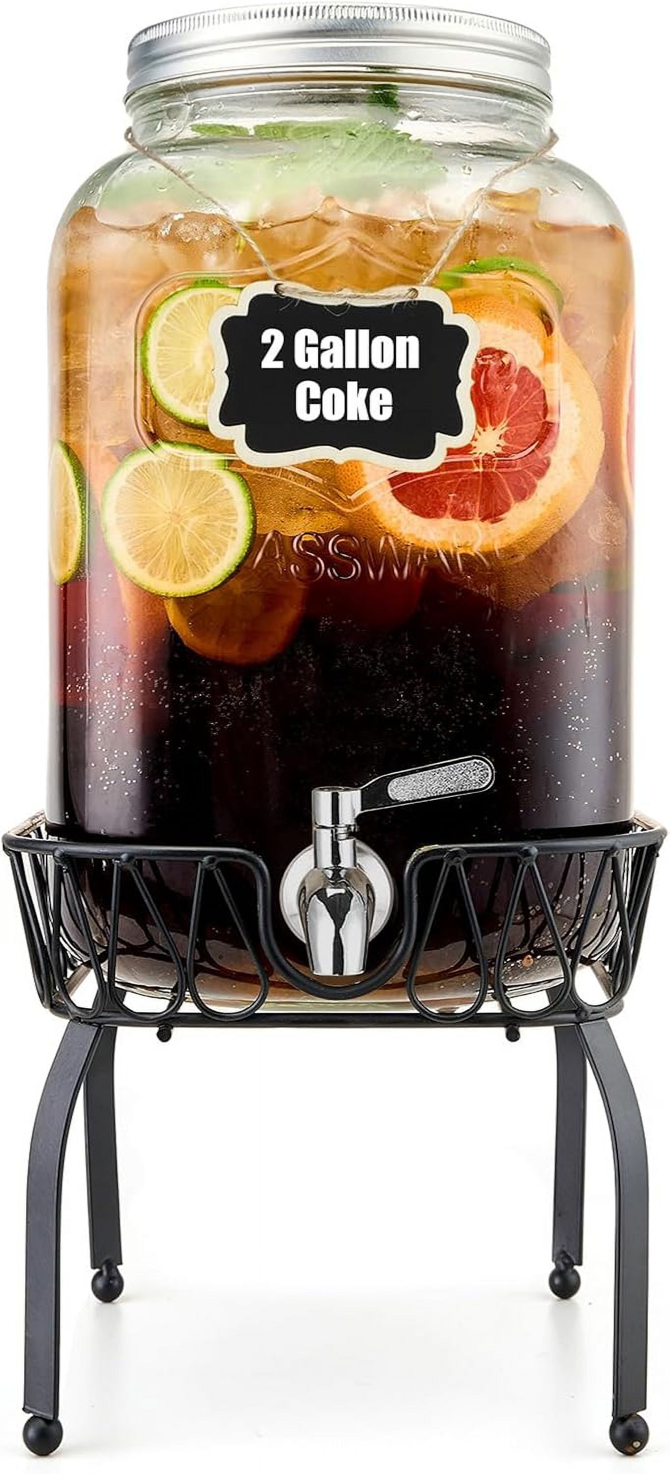 2 Gallon Beverage Dispenser with Stand and Lid, 18/8 Stainless Steel ...
