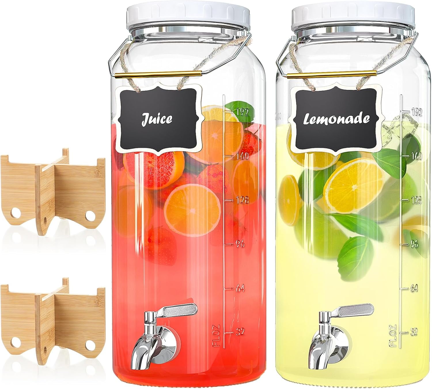 2 Gallon Drink Dispenser, 2 Pack Glass Beverage Dispenser with Stand ...