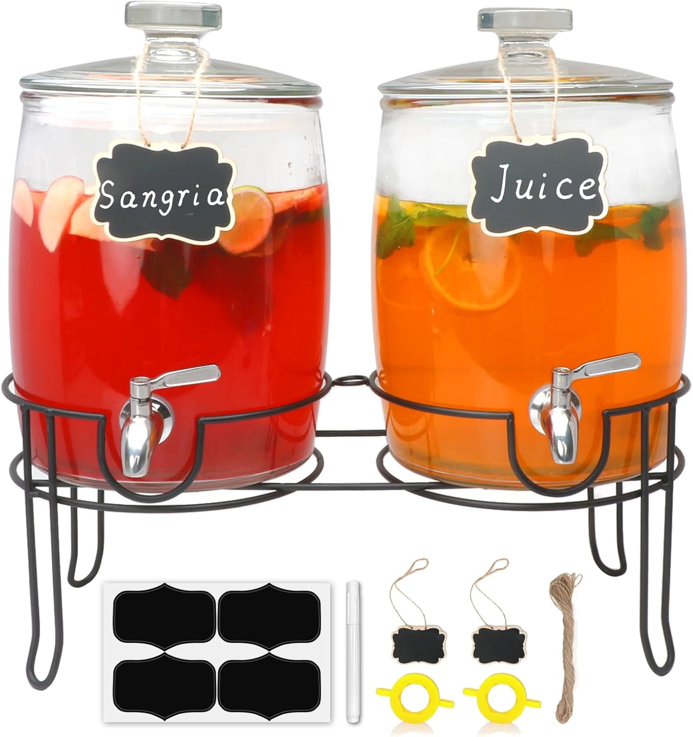 2-Gallon Drink Dispenser with Iron Rack,Glass Drinking Dispenser with ...