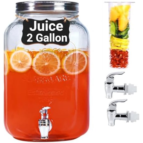 2 Gallon Drink Dispensers for Parties: Sun Tea Glass Jar, 100% ...