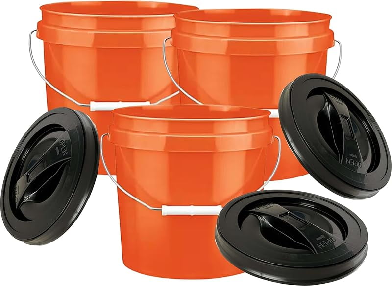 2 Gallon Food Grade Made in USA- BPA Free Bucket Pail Orange with White ...