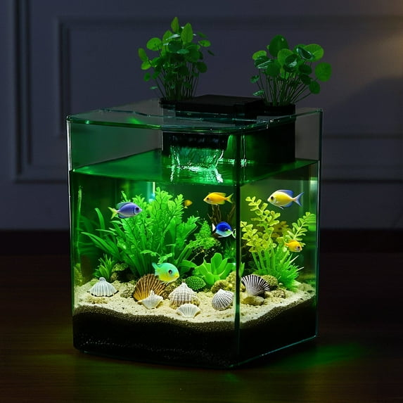 2 Gallon GPPS Fish Tank - Smart Arch Self-Cleaning Aquarium with 3 LED ...