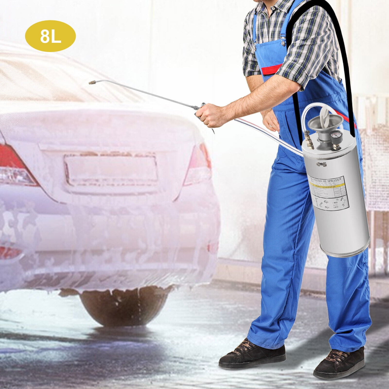 2 Gallon Garden Sprayer Stainless Steel Cleaning Gardening Hand Pump ...