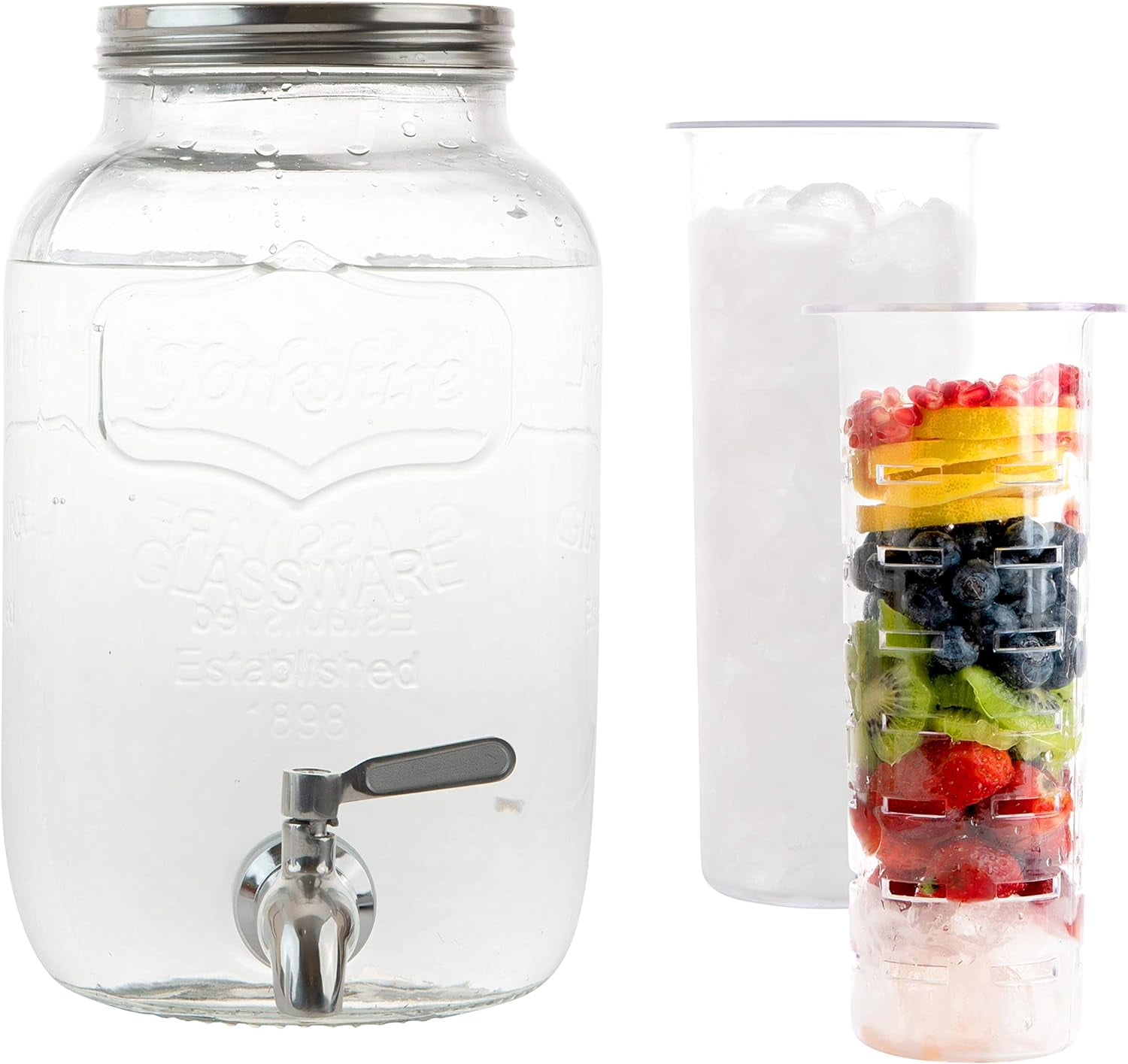 2 Gallon Glass Beverage Dispenser with Ice and Fruit Infusers ...