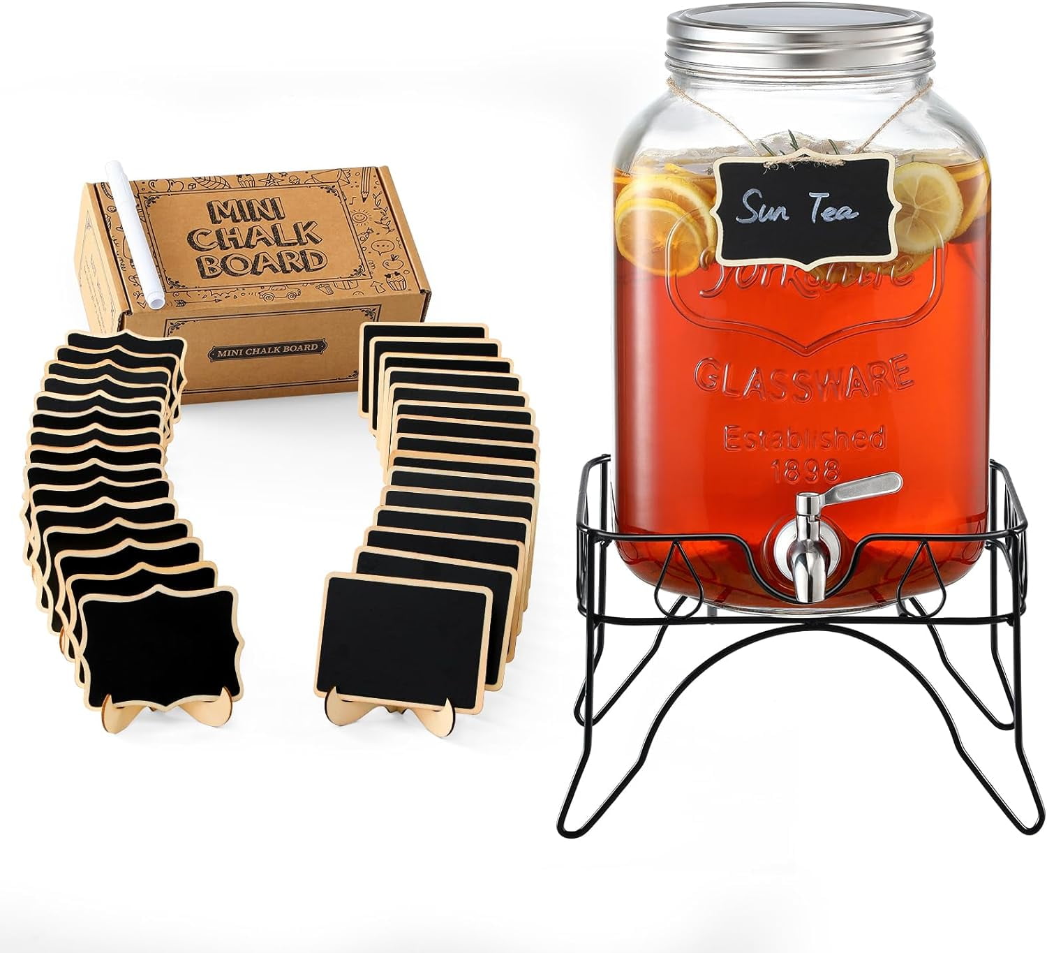 2 Gallon Glass Beverage Dispenser with Stand and Lid, 30 Pack Mini ...