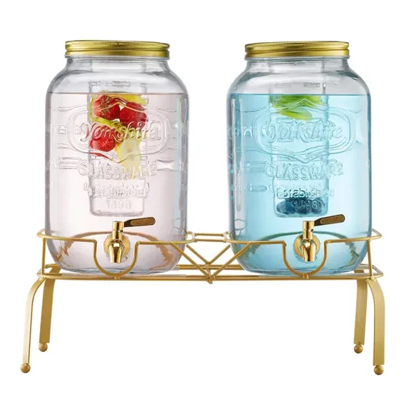 2-Gallon Glass Beverage Dispenser with Stand-Perfect 2-Piece Set for ...