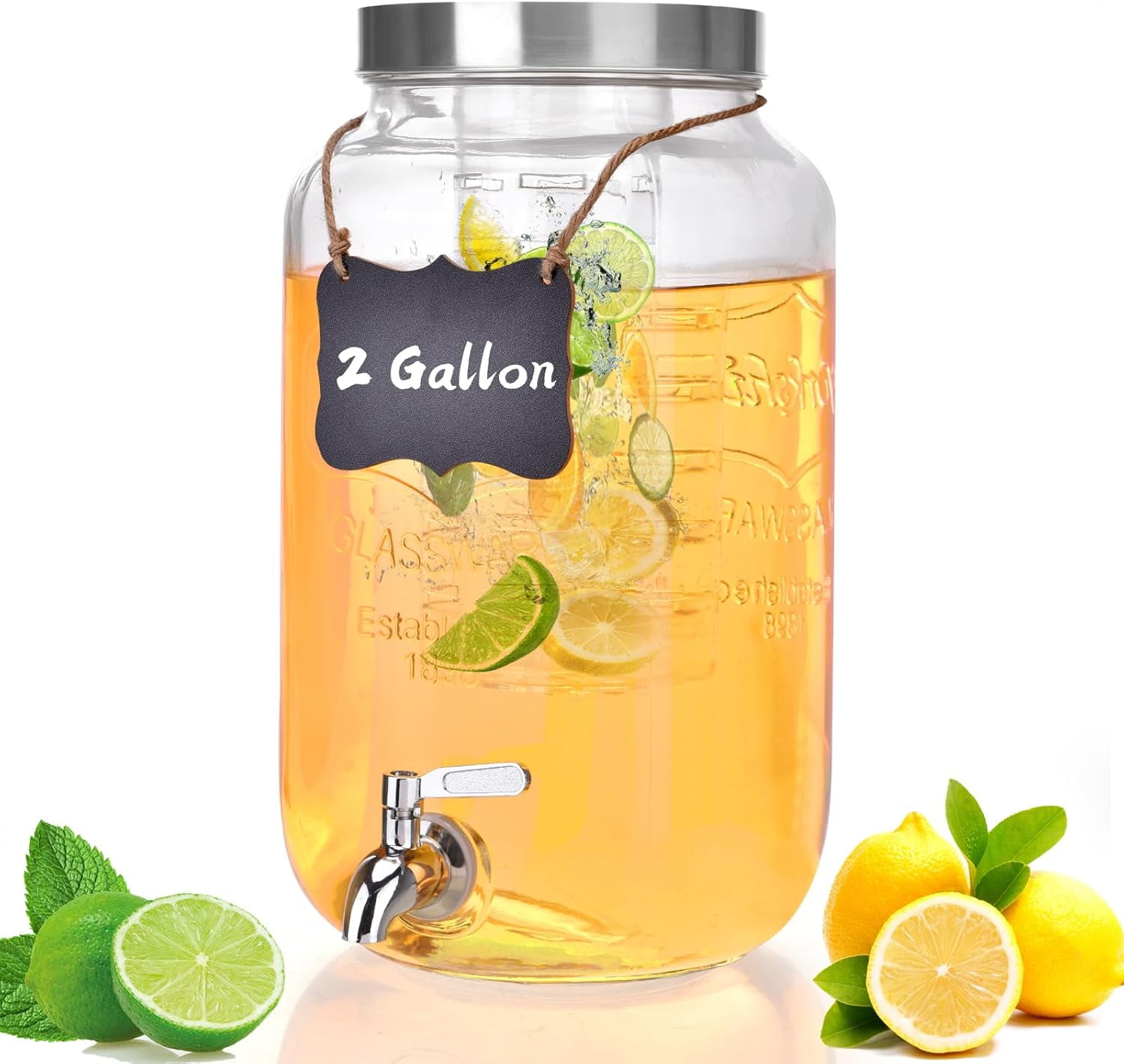 2 Gallon Glass Drink Dispenser, Drink Dispenser for Parties, Beverage ...