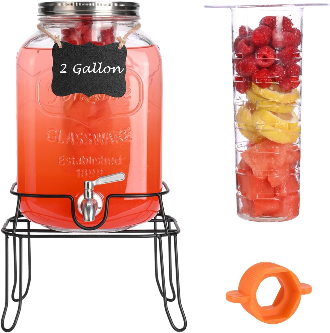 2 Gallon Glass Drink Dispenser For Parties,Beverage Dispenser with ...