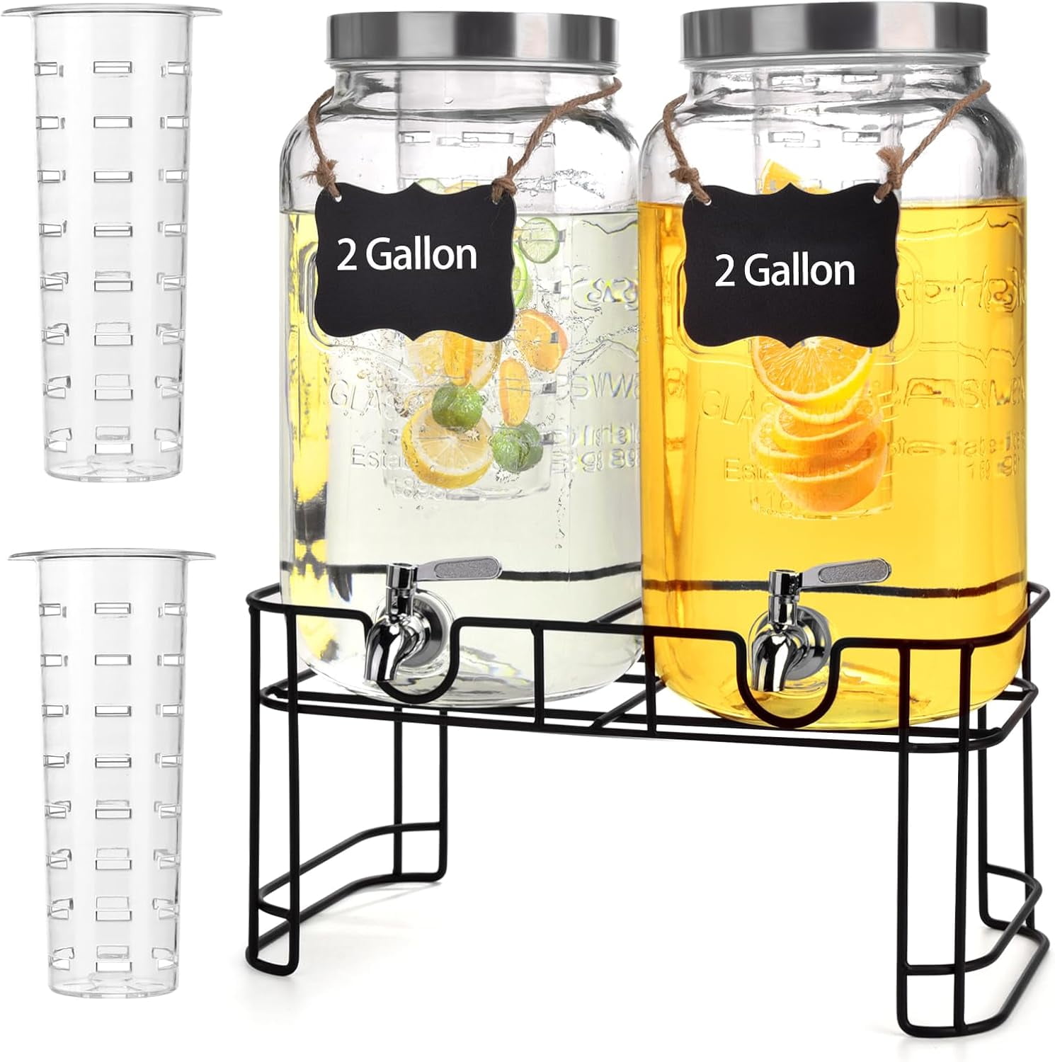 2 Gallon Glass Drink Dispenser Set of 2 - Drink Dispensers for Parties ...