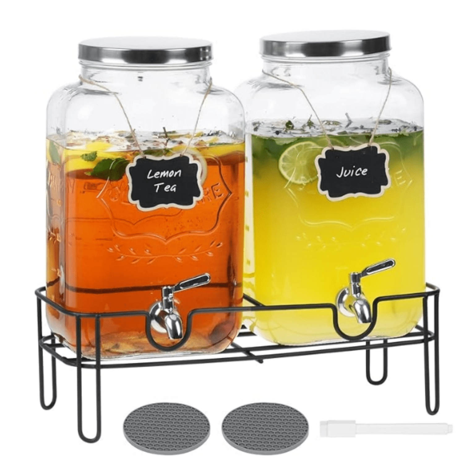 2 Gallon Glass Drinks Dispenser for Parties, 2 PACK Beverage Dispenser ...