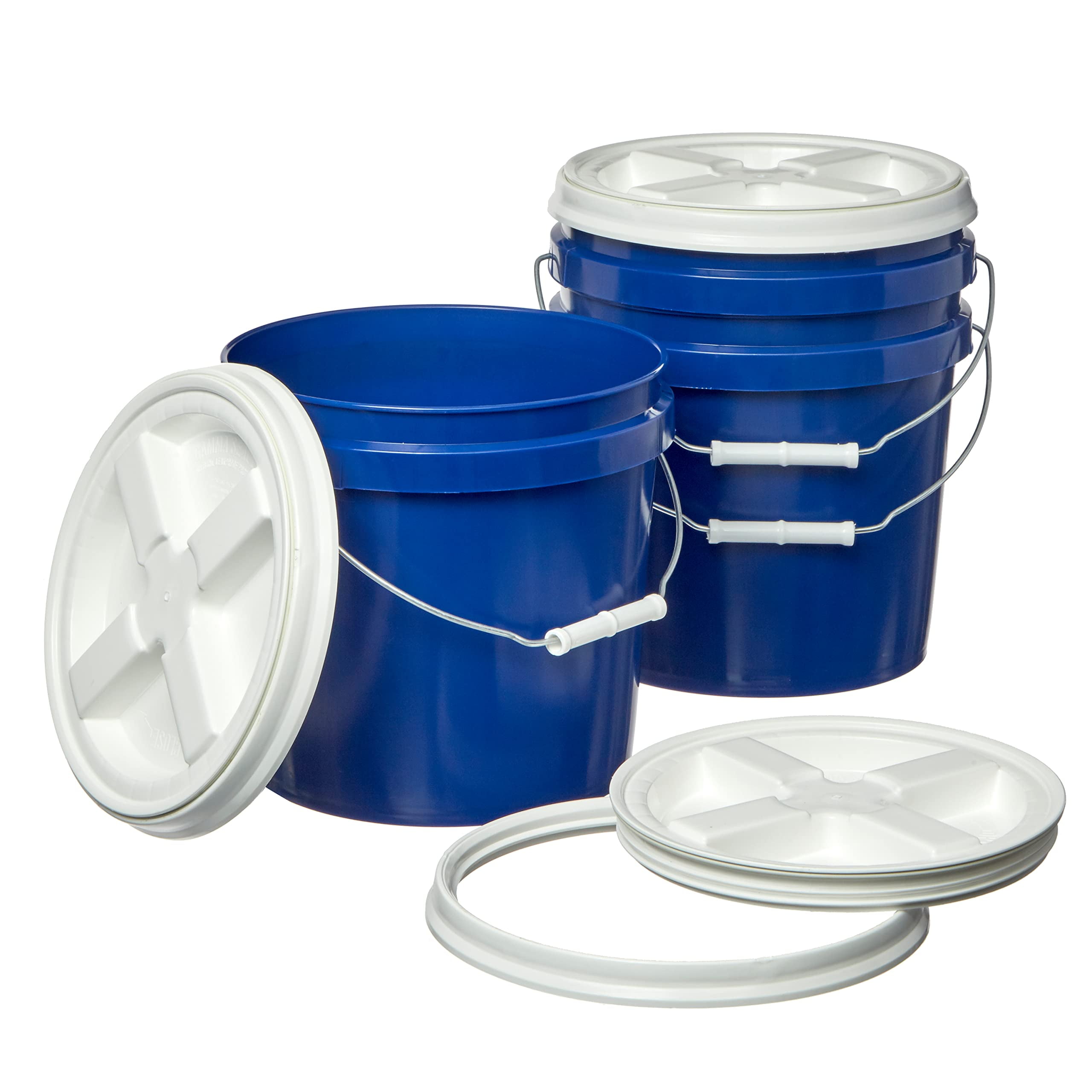 2 Gallon Heavy Duty Plastic Buckets with White Gamma Seal Lids, BPA Free Storage for Water ...