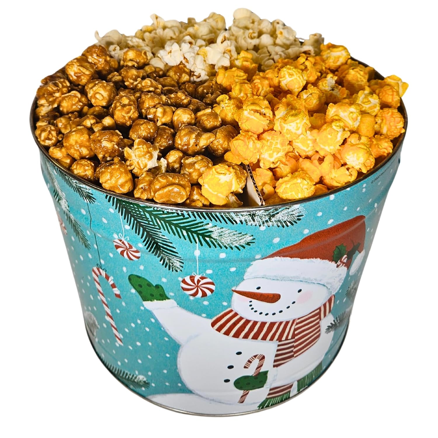 2 Gallon Holiday Gourmet Popcorn Tin - 3 Kinds (Cheese, Caramel, Salt ...