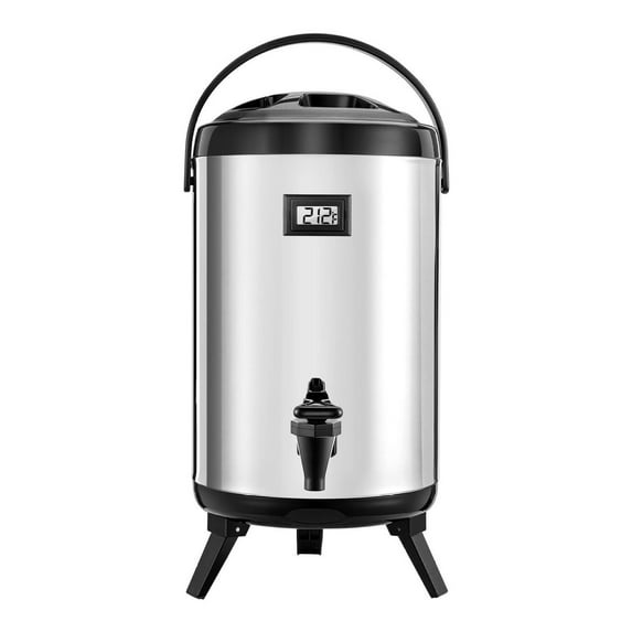 2 Gallon Insulated Beverage Dispenser - Stainless Steel Hot & Cold Drink Server with Temperature ...