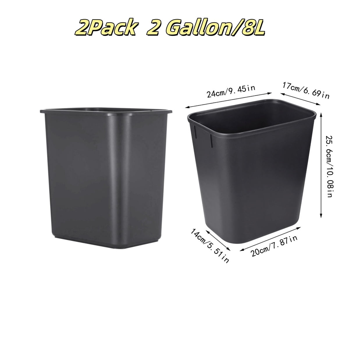 2 Gallon Plastic Open Top Kitchen Trash Can, Trash Wastebasket, Fits ...