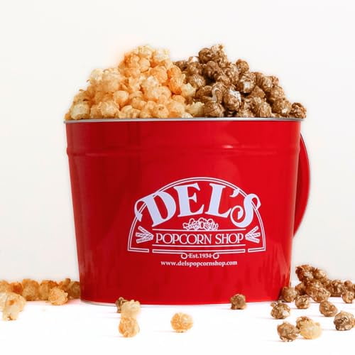2 Gallon Popcorn Tin Gift - Half Cheese/Half Caramel Gourmet Popcorn ...