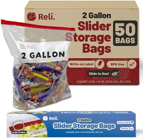 2 Gallon Slider Bags (50 Count) 13x15 inch Jumbo Food Storage Bags, 2 ...