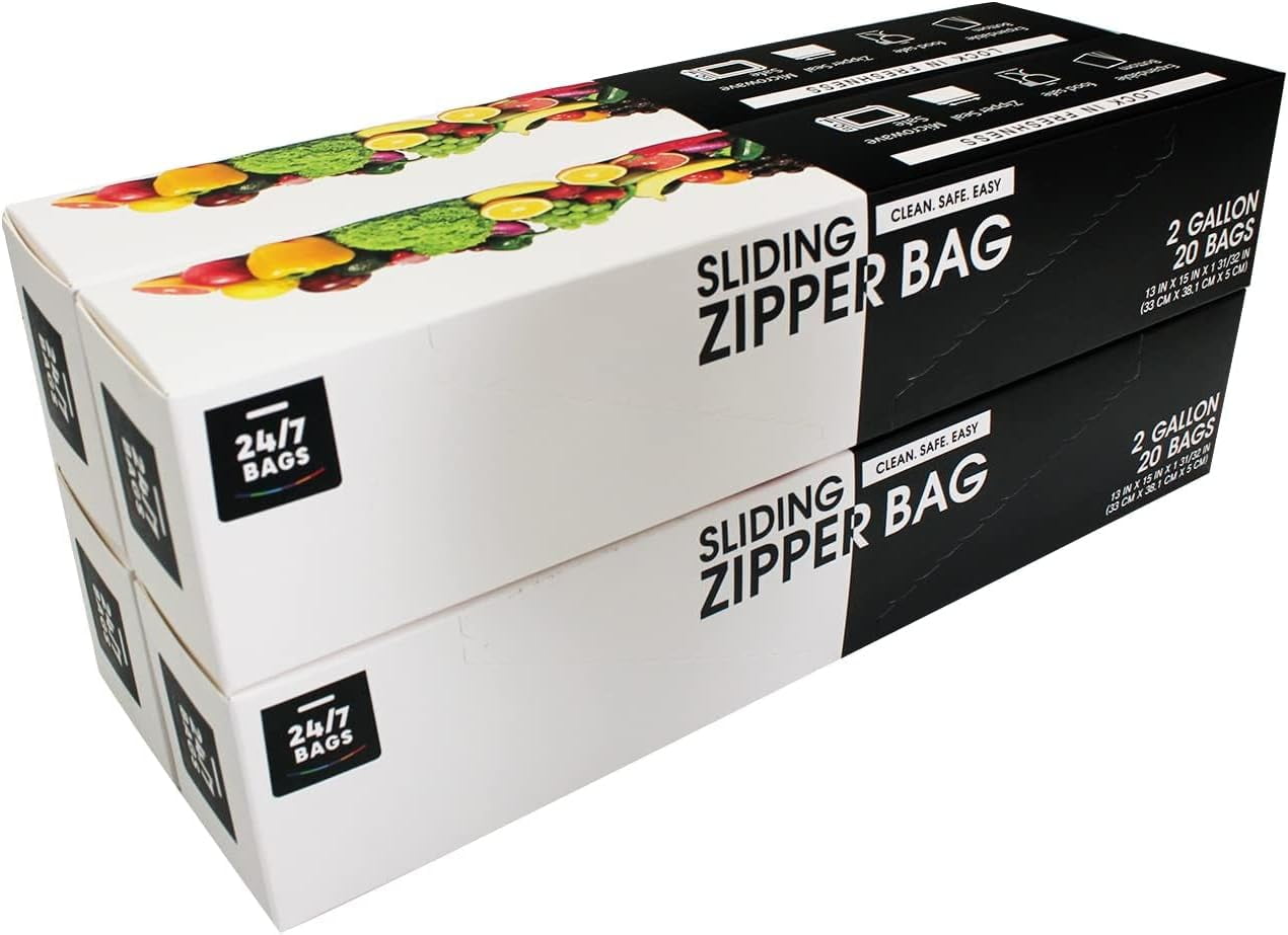2 Gallon Slider Storage Bags- 80 Count, Featuring Expandable Bottom ...