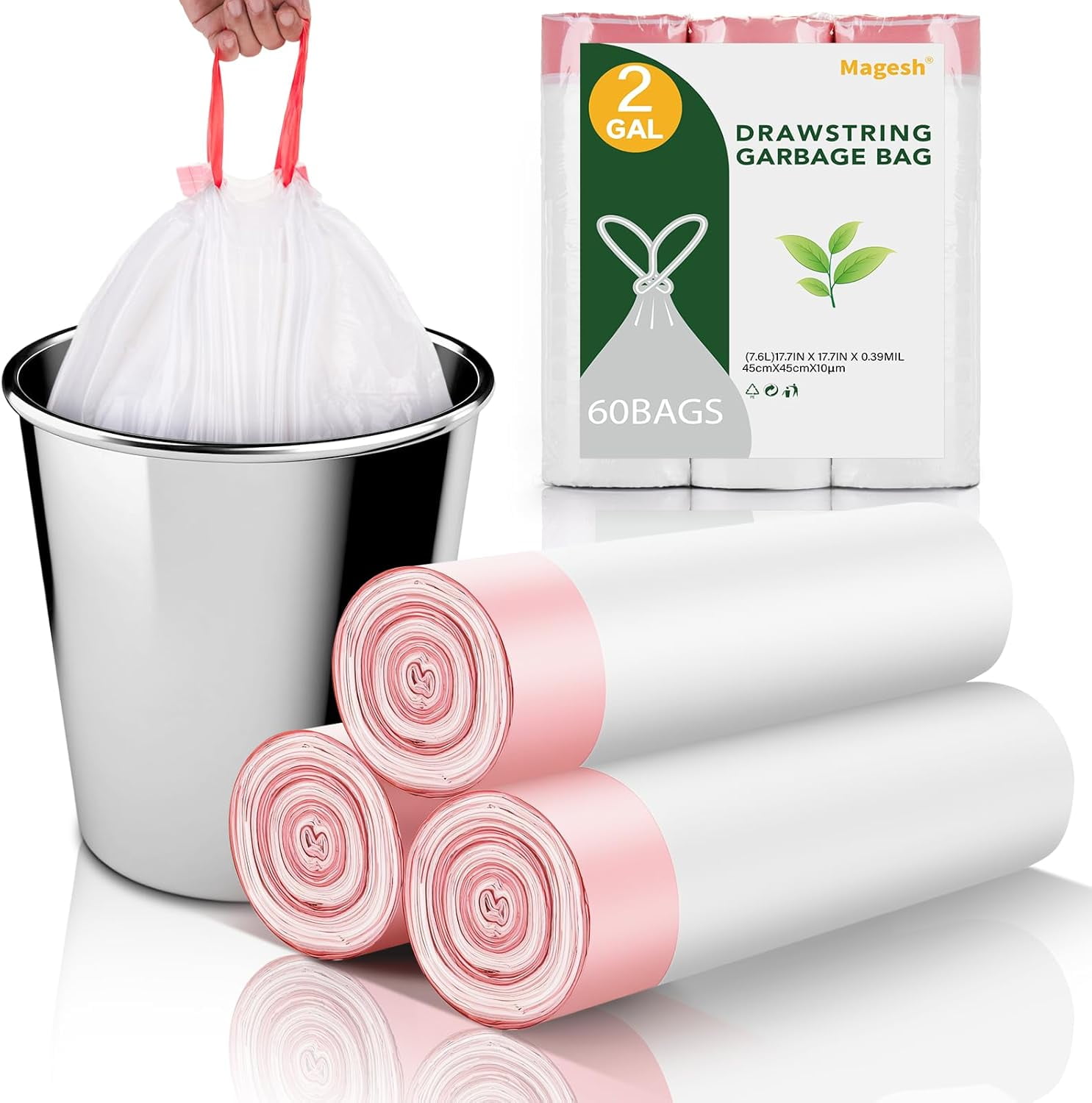 2 Gallon Small Trash-Bags Drawstring Bathroom - White Mini Garbage Bags ...