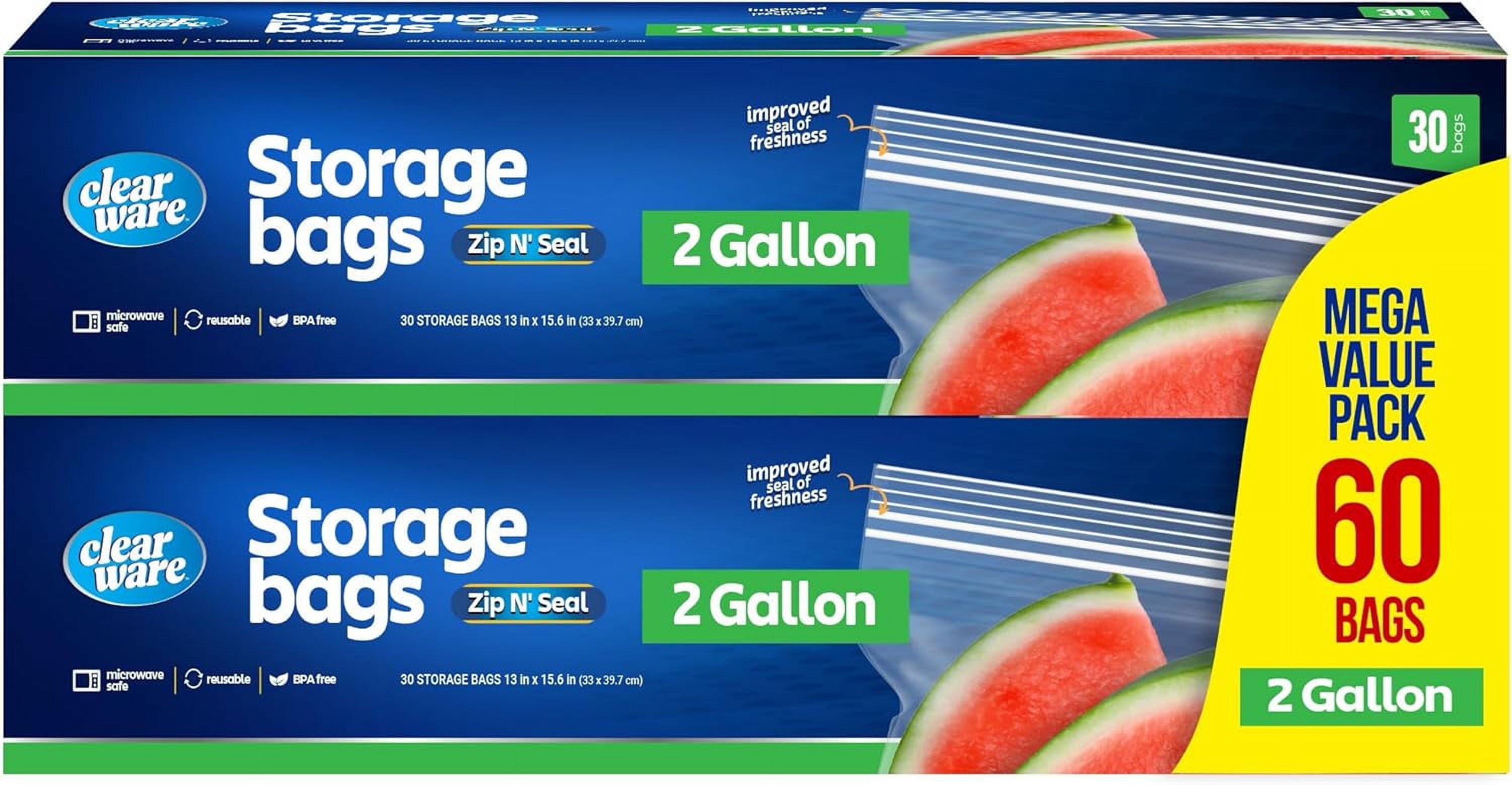 2 Gallon Storage Bags, Double Zipper Seal - 60 Count, Resealable Thick ...