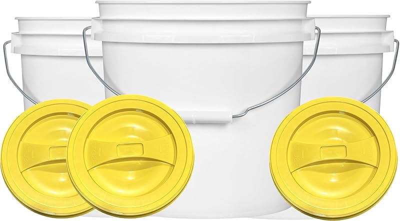 2 Gallon White Bucket with Screw on Lid - Pack of 3 Made in USA ...