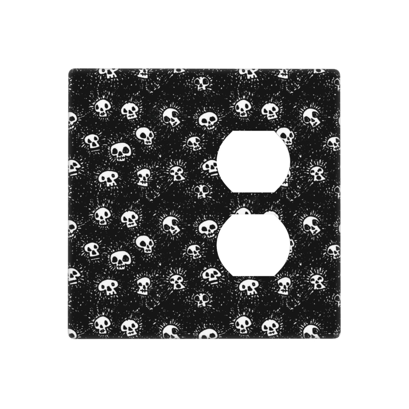 2-Gang 1 Blank 1 Duplex Wall Plate, Goth Skull Prints Plate Covers, Electrical Receptacle Light ...