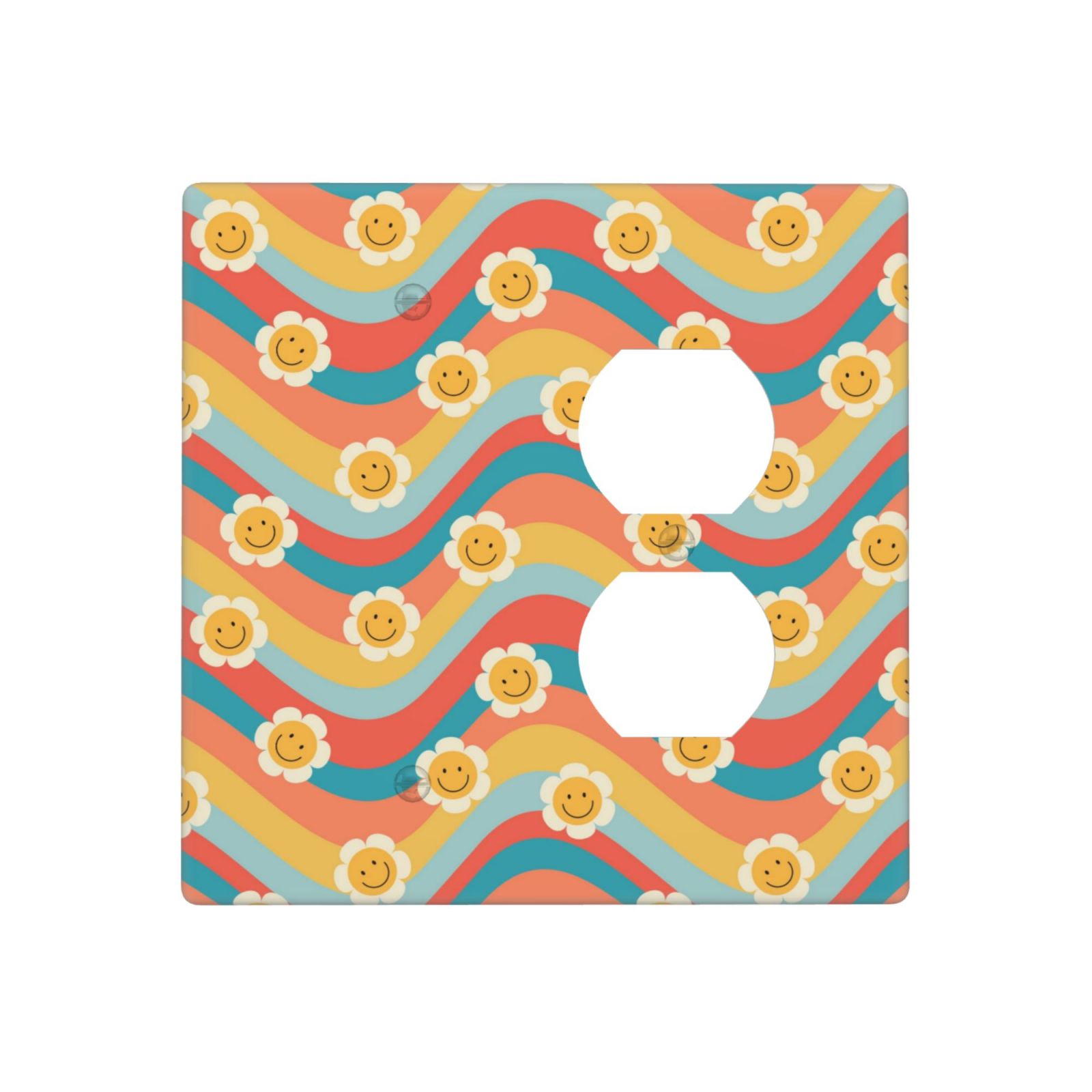 2-Gang 1 Blank 1 Duplex Wall Plate, Daisy Groovy Flowers Psychedelic ...